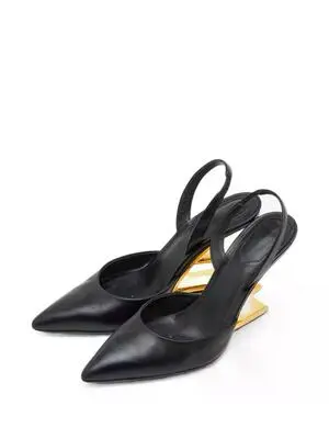 Fendi Leather Pointed Toe Slingback Pumps With Sculptural Heel - Black
