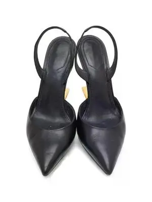 Fendi Leather Pointed Toe Slingback Pumps With Sculptural Heel - Black