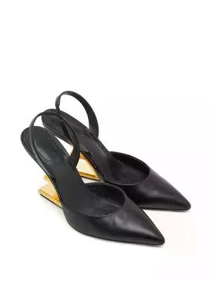 Fendi Leather Pointed Toe Slingback Pumps With Sculptural Heel - Black
