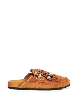 Alanui Journey Beaded Suede Mules - Brown