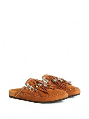 Alanui Journey Beaded Suede Mules - Brown