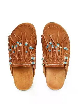 Alanui Journey Beaded Suede Mules - Brown