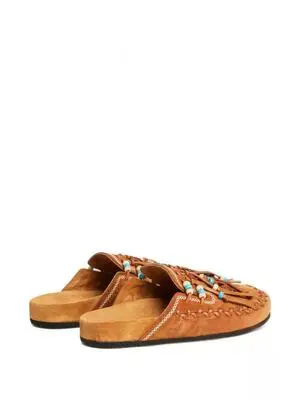 Alanui Journey Beaded Suede Mules - Brown