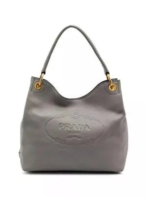 Prada Vitello Daino Phenix Embossed Logo Tote Bag - Grey