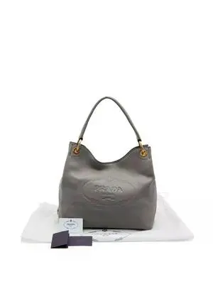 Prada Vitello Daino Phenix Embossed Logo Tote Bag - Grey