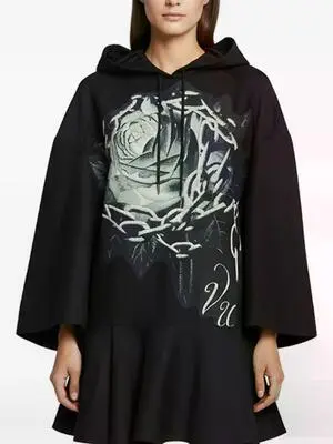 Valentino Garavani Graphic-print Hooded Mini Dress - Black