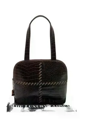 Saint Laurent Croc-embossed Shoulder Bag - Brown