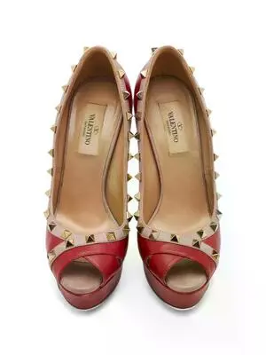 Valentino Garavani Rockstud Peep-toe Pumps - Red