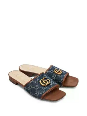 Gucci Gg Denim Slide Sandals - Blue
