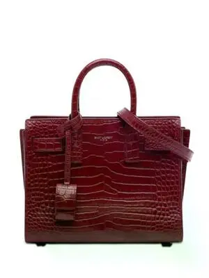 Saint Laurent 2017 Nano Croc Embossed Leather Sac De Jour Satchel - Red