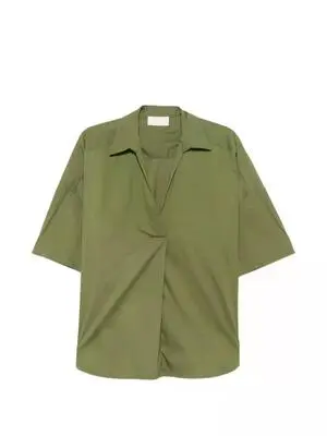 I BLUES Short Sleeve V-neck Shirt With Spread Collar And Drop Shoulder - Green