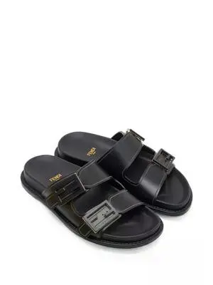 Fendi Leather Ff Buckle Flat Sandals