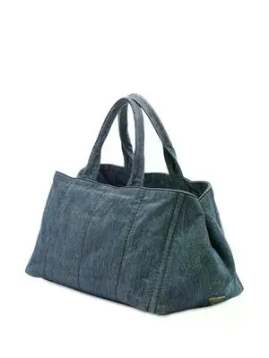 Prada Large Denim Logo Tote Satchel