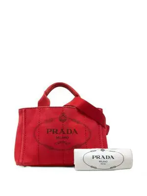 Prada Small Canvas Canapa Logo Tote Satchel - Red