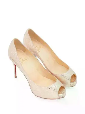 CHRISTIAN LOUBOUTIN Metallic Leather Peep Toe Platform Stiletto Pumps