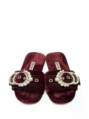 Miu Miu Velvet Buckle Strap Slip-on Sandals