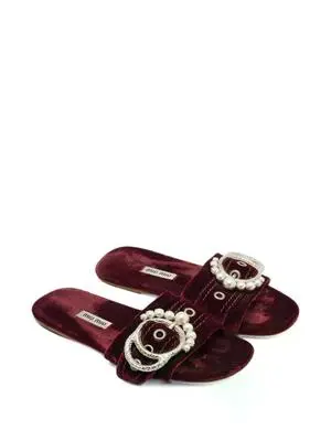 Miu Miu Velvet Buckle Strap Slip-on Sandals