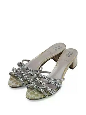 GINA Crystal Embellished Calf Leather Slides - Green