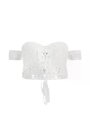 Guess Crochet Knit Lace-up Off-the-shoulder Top