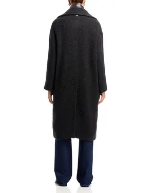 Herno Fringed Teddy Boucle Knit Contrast Trim Coat