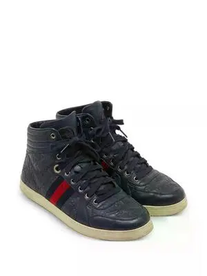 Gucci Leather High-top Sneakers With Embossed Pattern And Web Stripe