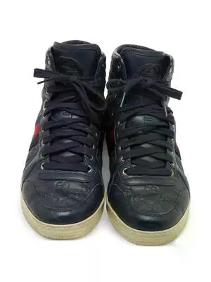 Gucci Leather High-top Sneakers With Embossed Pattern And Web Stripe