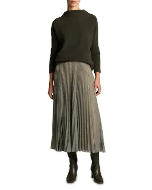 Vince Sheer Houndstooth Pleated Pull-on Skirt