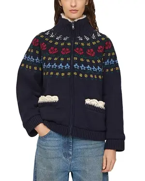 Sea Preston Sherpa Lined Cardigan Jacket - Navy