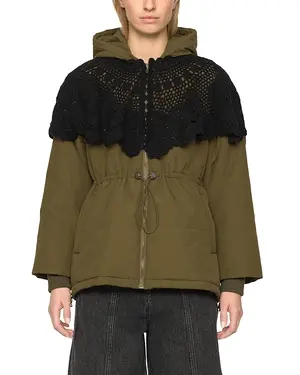 Sea Wright Crochet Cape Puffer Coat - Army