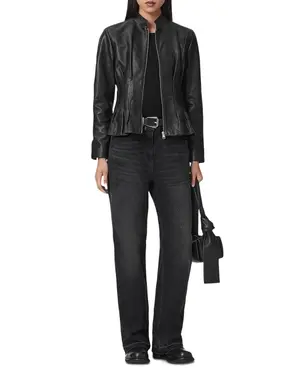 ALLSAINTS Clo Leather Peplum Hem Moto Jacket