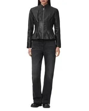 ALLSAINTS Clo Leather Peplum Hem Moto Jacket