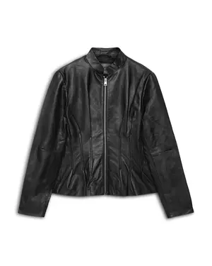 ALLSAINTS Clo Leather Peplum Hem Moto Jacket
