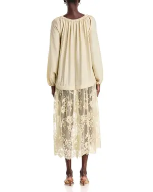 A.REN Long Sleeve Tie-neck Lace Midi Dress