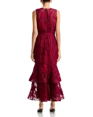 MILLY Anna Grand Fleur Embroidered Tiered Maxi Dress