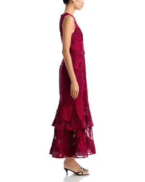 MILLY Anna Grand Fleur Embroidered Tiered Maxi Dress