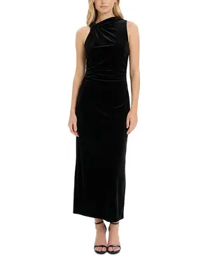 Maggy London Velvet Knot Shoulder Midi Dress