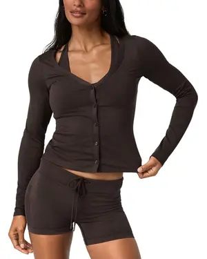 Vuori Halo V Neck Cardigan - Java Heather