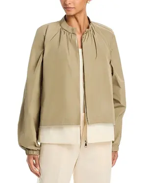 Fabiana Filippi Taffeta Bomber Jacket With Layered Hem - Olive