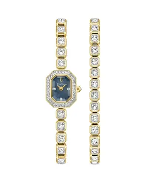 Bulova Crystal Embellished Watch And Bracelet Set - Black/silver