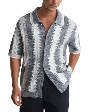 REISS Dale Knit Short Sleeve Shirt - Soft Blue