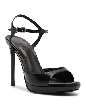 Schutz Scarlett Leather Stiletto Sandals With Ankle Strap - Black
