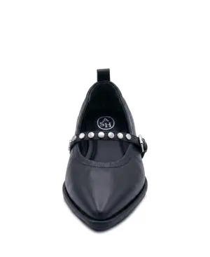 Ash Bella Studded Mary Jane Flats - Black