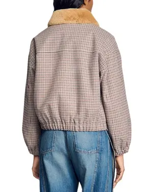 Sandro Faux Fur Lined Check Coat