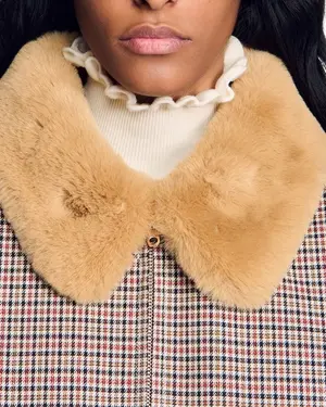 Sandro Faux Fur Lined Check Coat