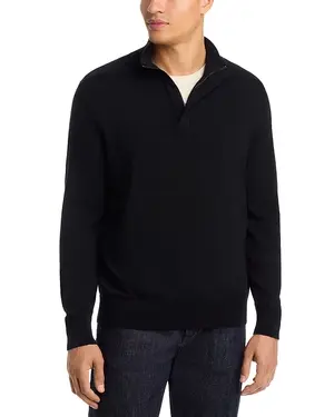 BOSS Liorman Wool & Cotton Zip Neck Sweater - Black