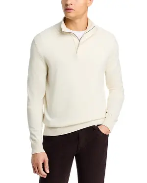 BOSS Liorman Wool & Cotton Zip Neck Sweater - Open White
