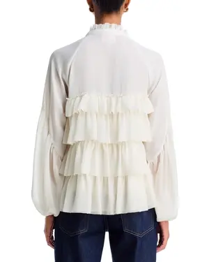 Cinq À Sept Amoura Stand Collar Ruffle Tiered Top