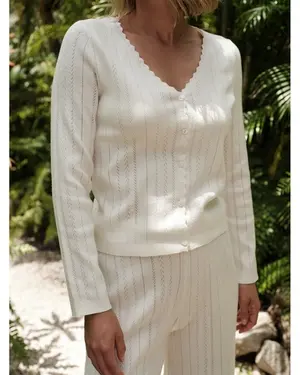 Eberjey Pointelle Knit Cardigan - Ivory