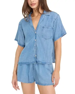 Good American The Denim Camp Shirt - Indigo