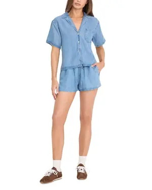 Good American The Denim Camp Shirt In Indigo1273